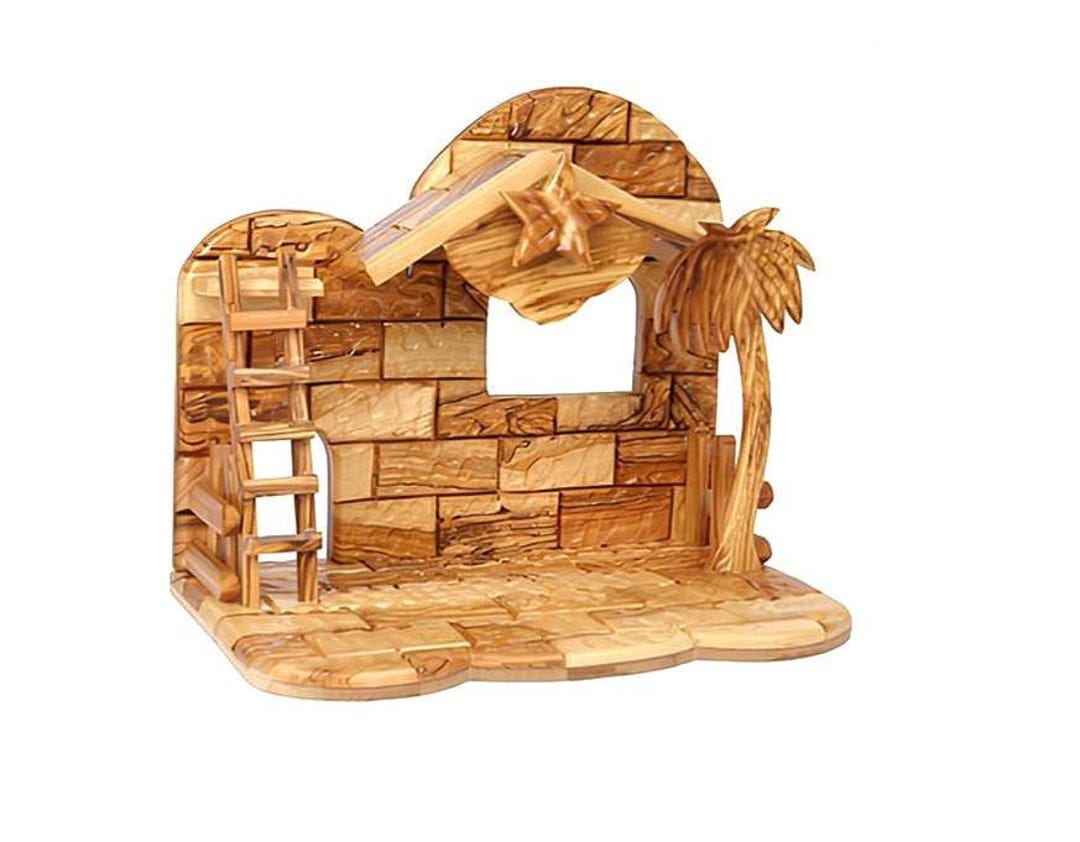 Olive Wood Nativity Set_ Musical Stable Only With Ladder - Etsy