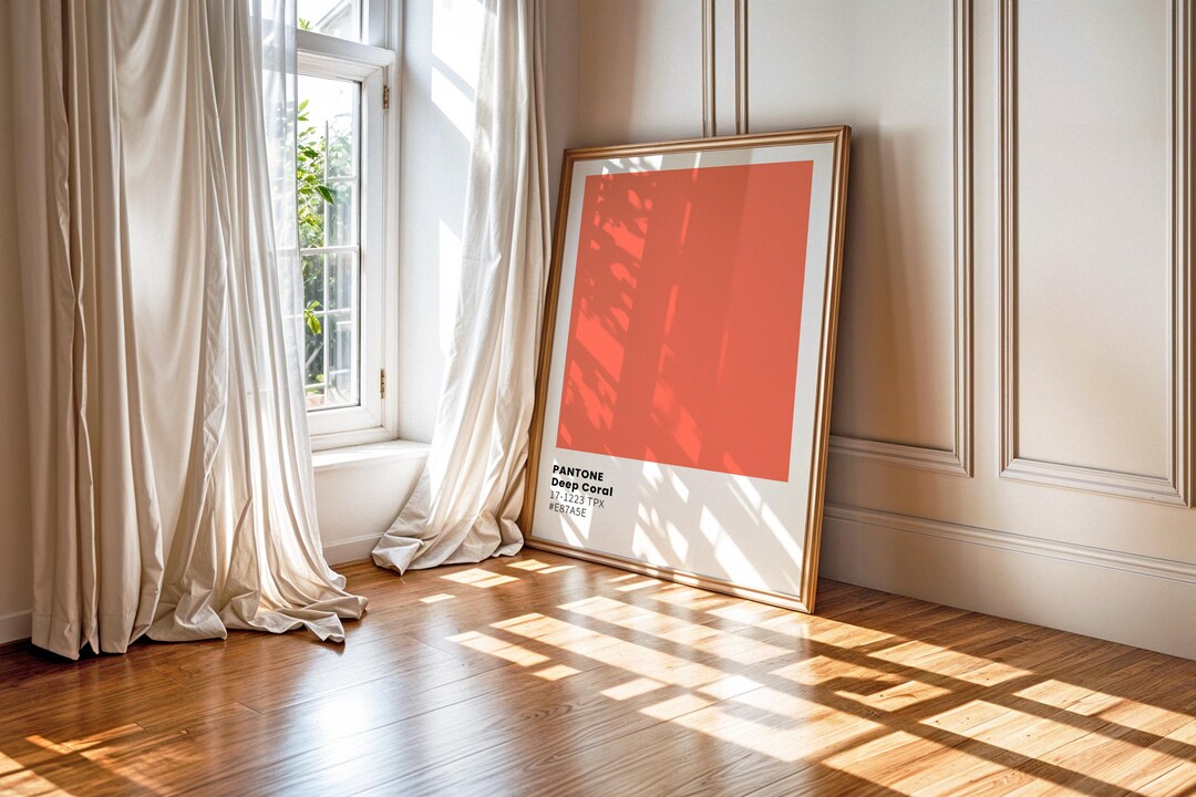 Minimalist Deep Coral Color Art Digital Printable Wall Decor, Modern ...