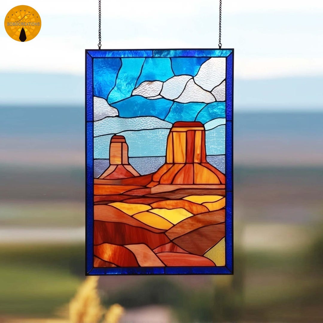 PNF19 Southwest Desert Stained Glass Pattern, Monument Valley Design ...