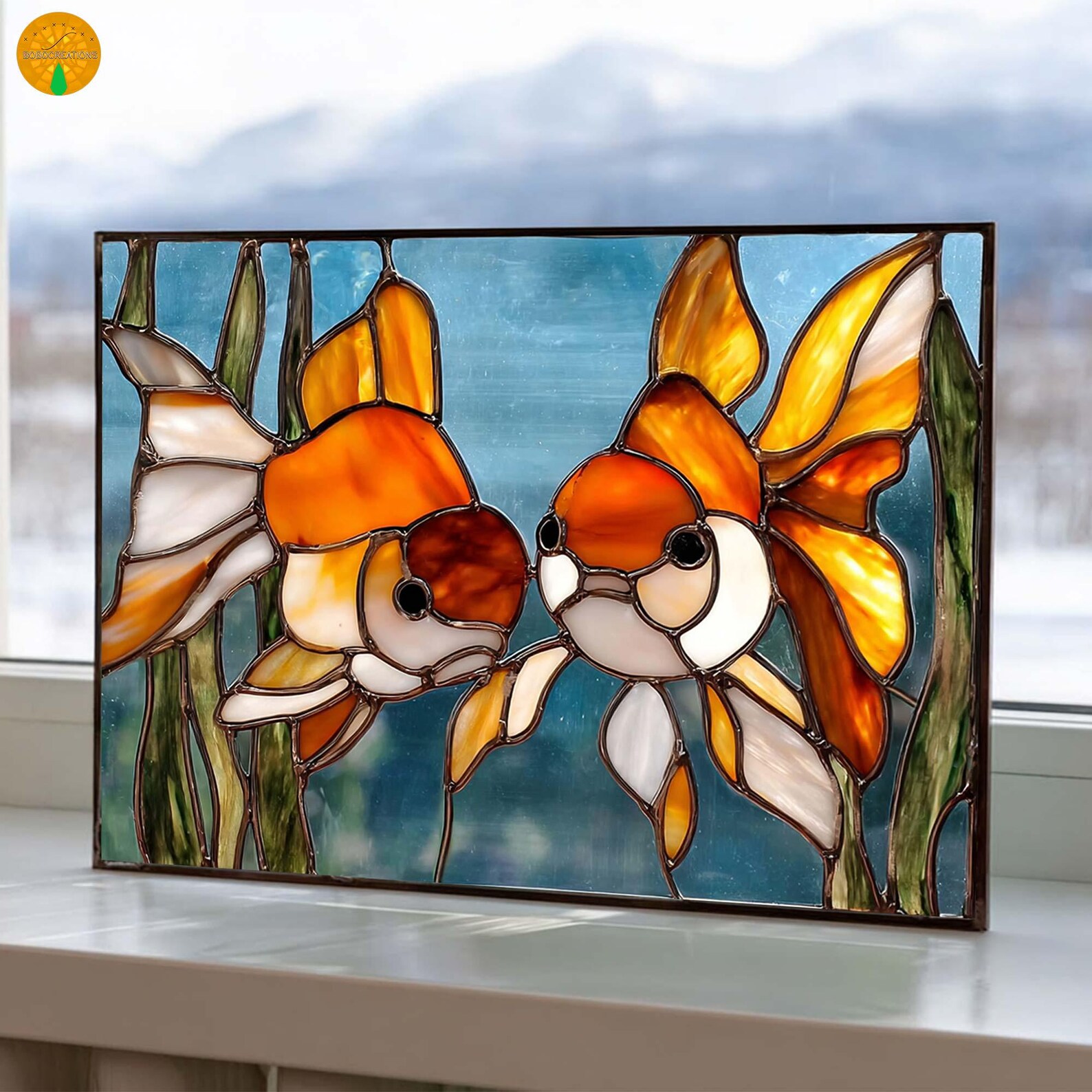 PB111 Stanied Glass Goldfish Suncatcher Decor Home Window Wall Hangings ...