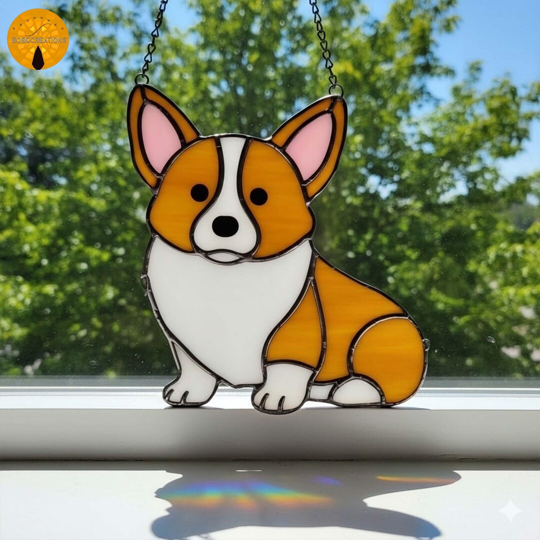 BB69 Stained Glass Corgi Pattern – Cute Dog Design Template for DIY ...