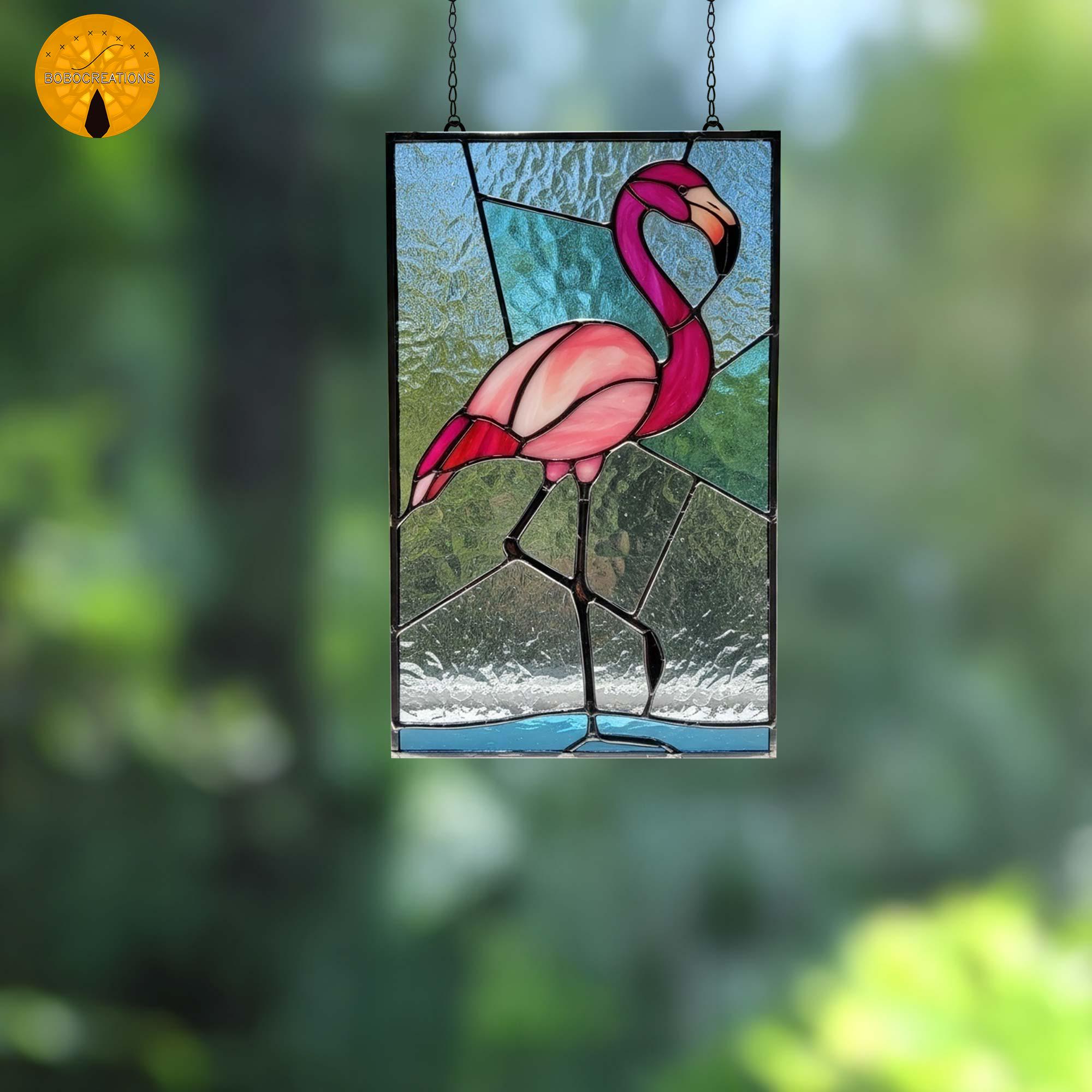 PNF178 Flamingo Stained Glass Pattern , Pink Bird Suncatcher Design ...