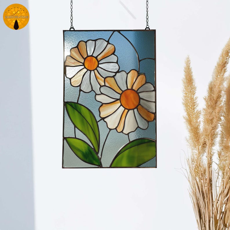 PNF136 Daisy Stained Glass Pattern Template for Window Decor and DIY ...