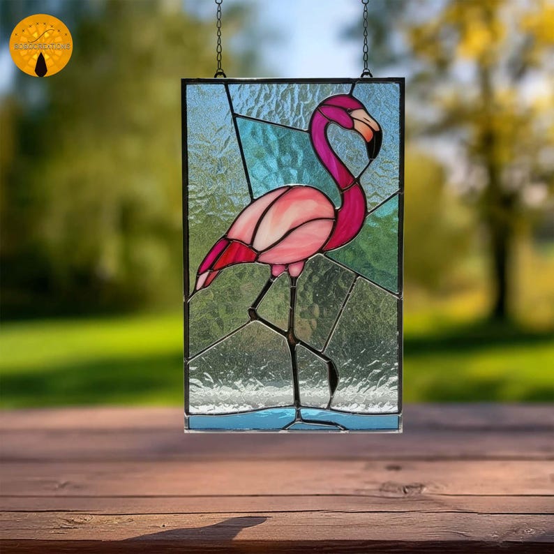 PNF178 Flamingo Stained Glass Pattern , Pink Bird Suncatcher Design ...