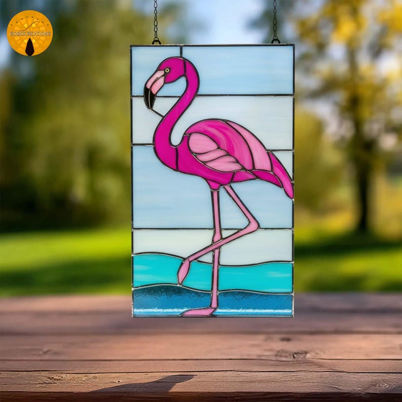 PNF191 Flamingo Stained Glass Pattern • Pink Bird Suncatcher Template ...