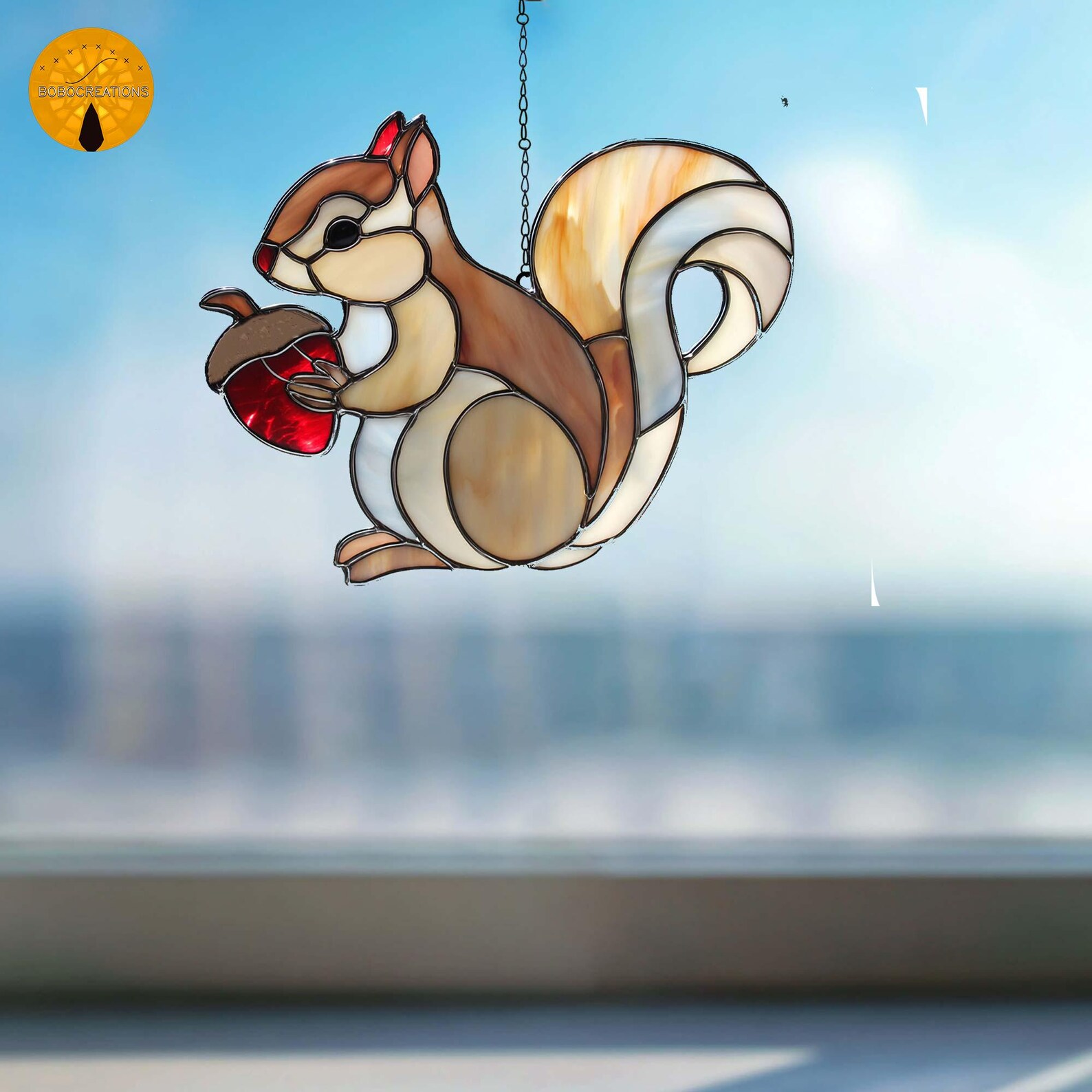 PB108 Stained Glass Squirrel Pattern Cute Suncatcher Squirrel Pattern ...