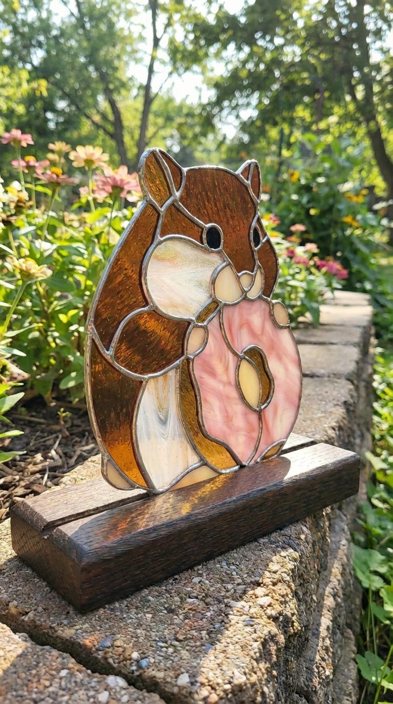PB456 Stained Glass Hamster Eat Donut Table Decor Gift for Hamster ...