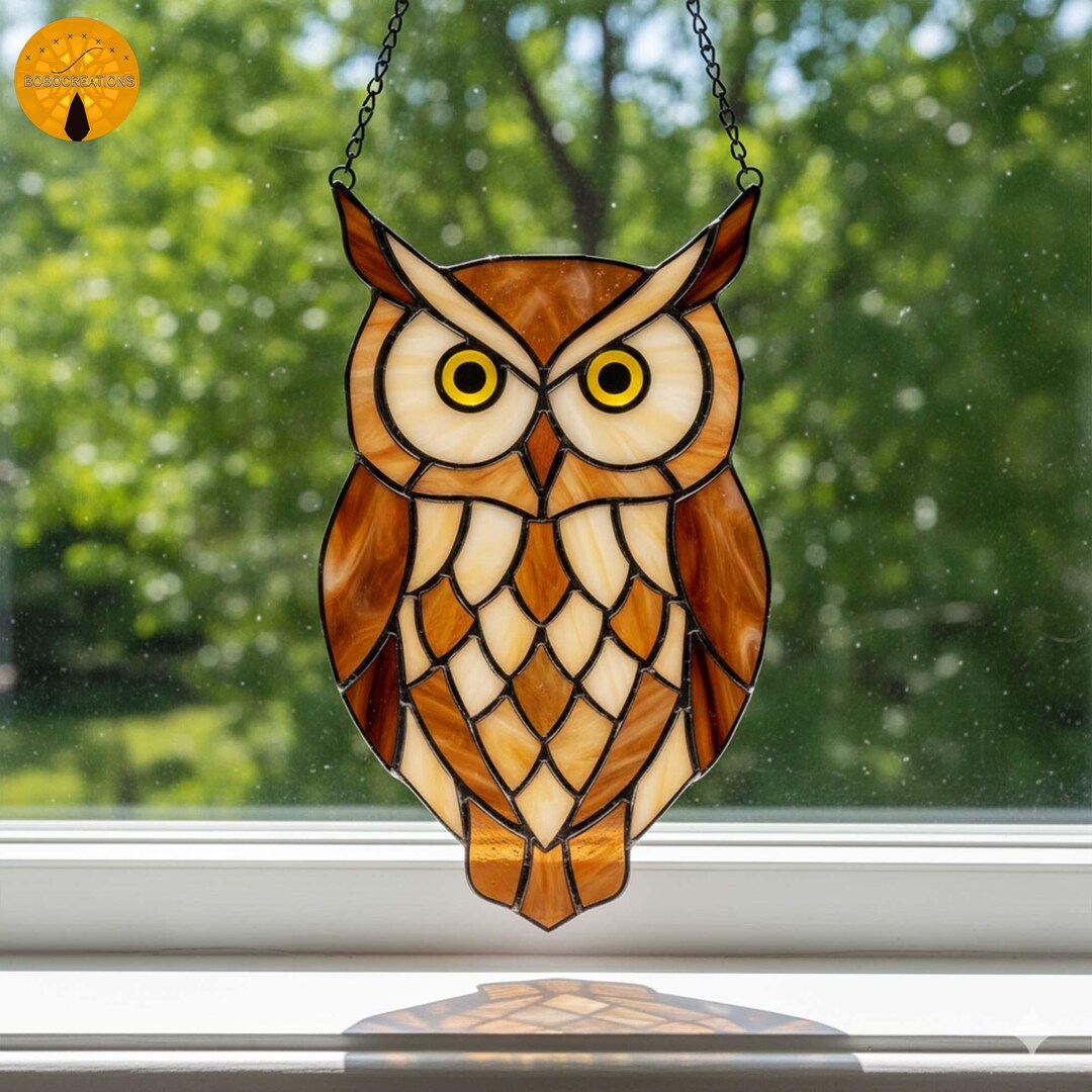 BB49 Owl Stained Glass Pattern – Detailed Bird Suncatcher DIY Template ...