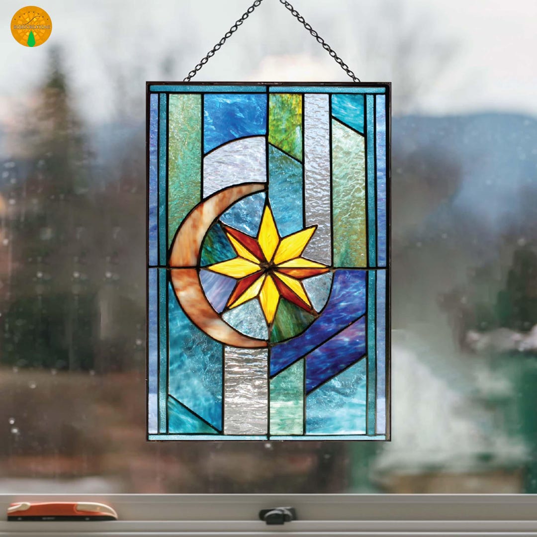 NP61 Moon and Star Stained Glass Pattern Digital Download, Moon ...