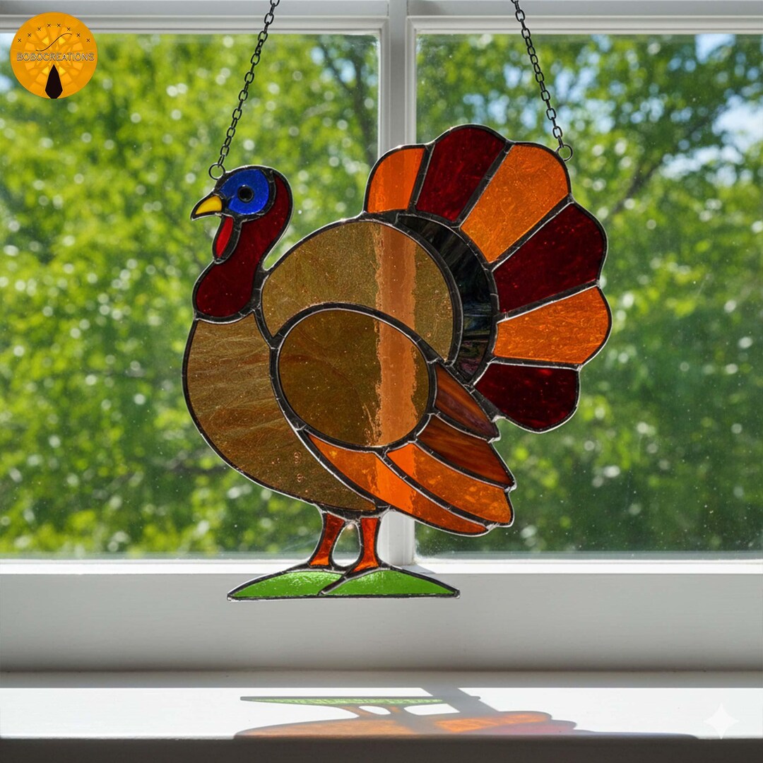 BB122 Turkey Stained Glass Pattern – Autumn Bird Suncatcher DIY Craft ...