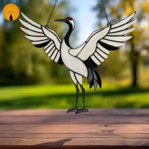 BB74 Stained Glass Crane Pattern – Flying Bird Suncatcher Template for ...
