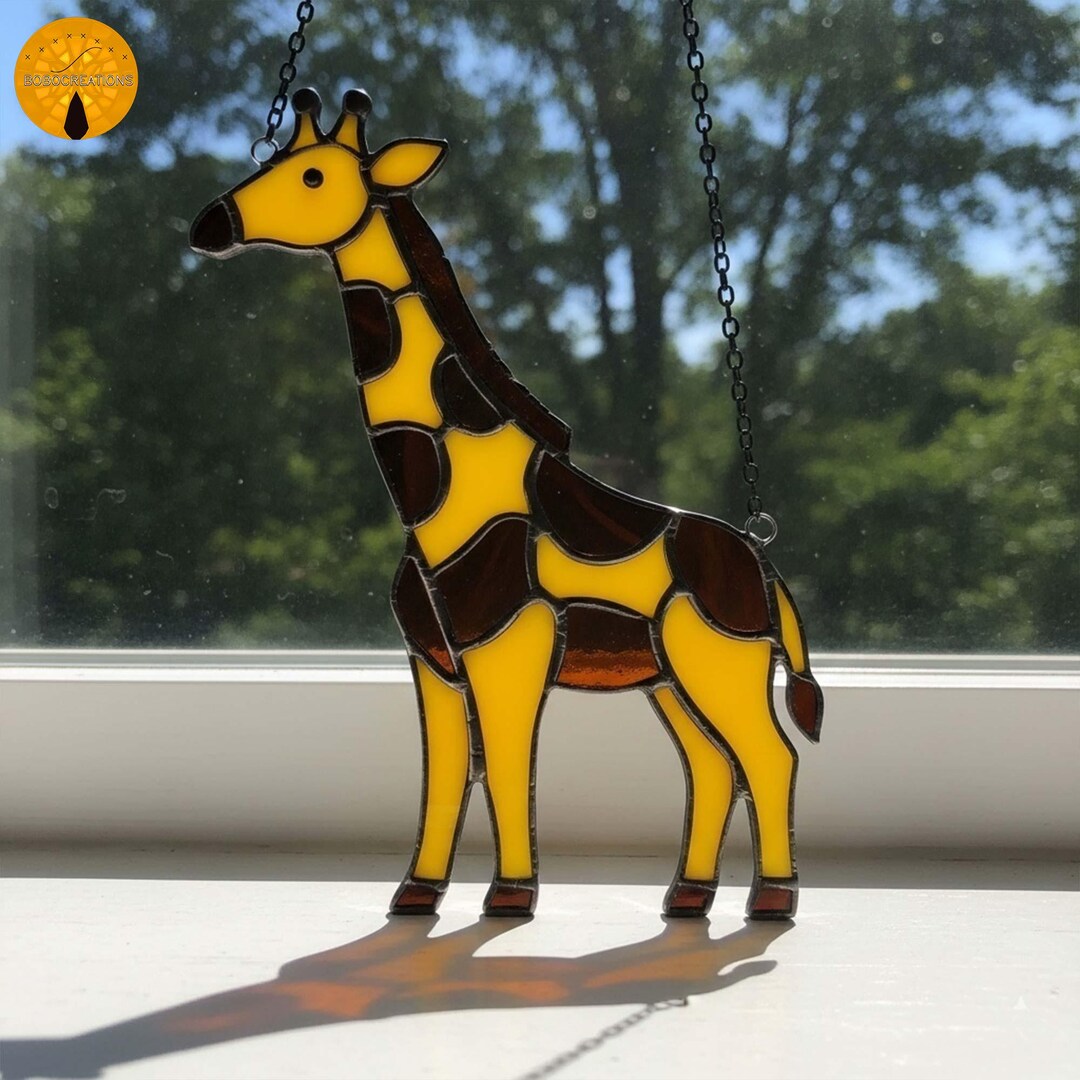 BB93 Stained Glass Giraffe Pattern – Cute Animal Suncatcher Glass Art ...