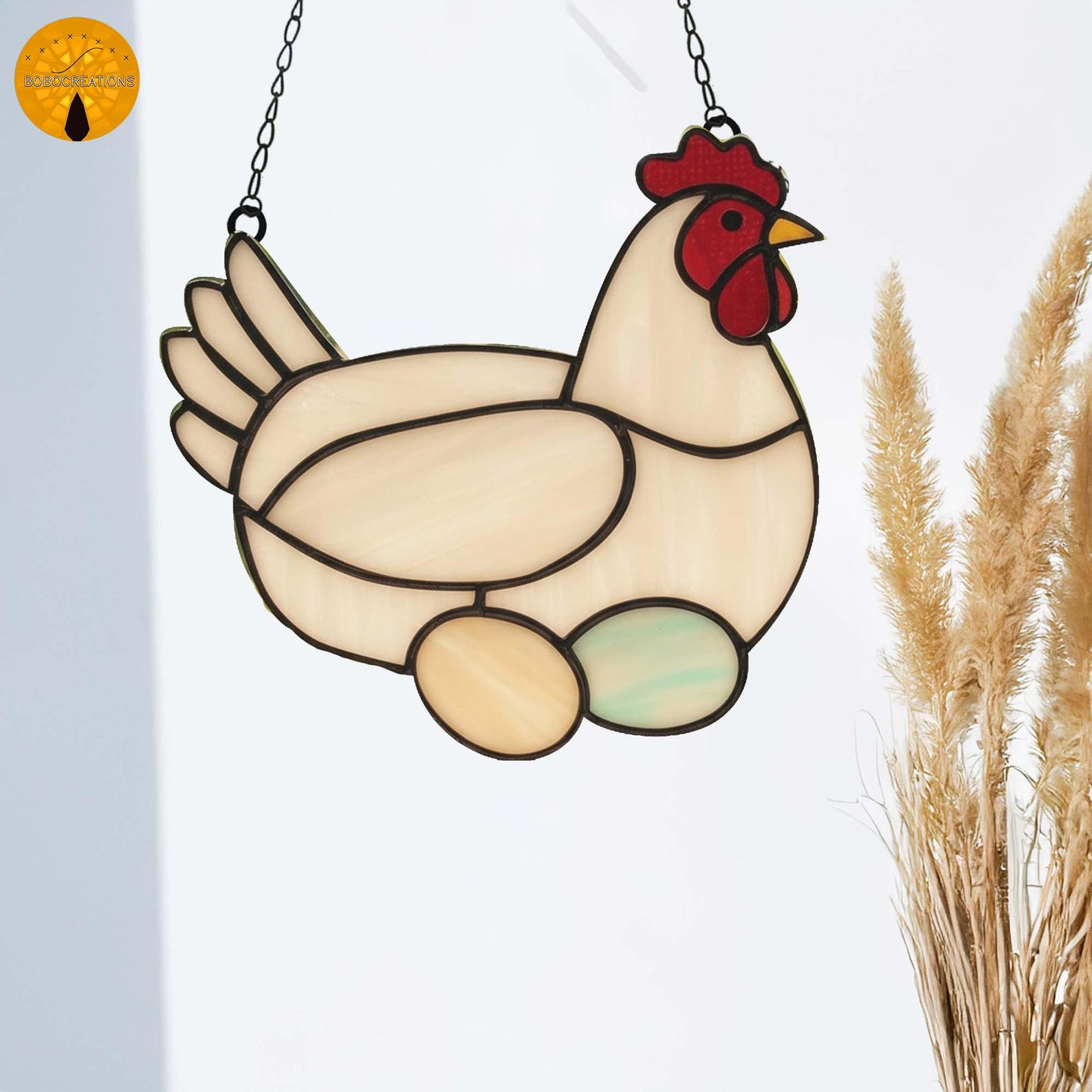 BB13 Chicken Stained Glass Pattern Hen and Eggs Suncatcher Design DIY ...