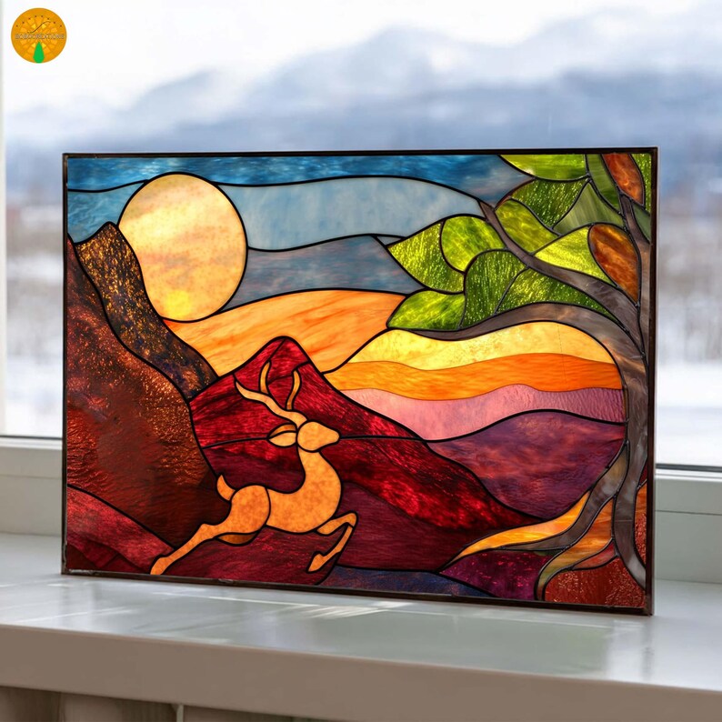 PB07 Reindeer Stained Glass Pattern Stained Glass Pattern Filemountain ...