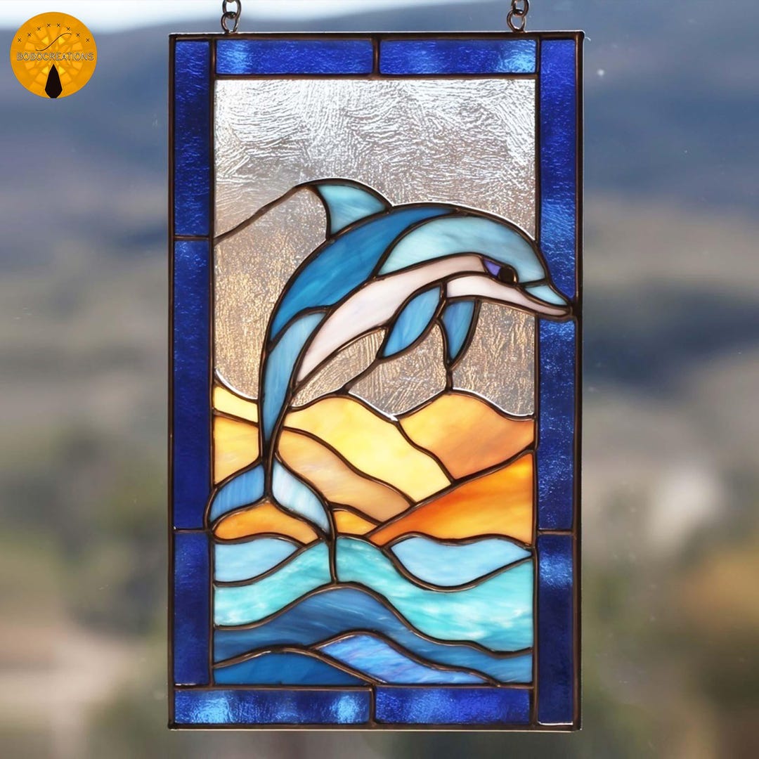 PNF31 Dolphin Stained Glass Pattern – Ocean Waves Design, Digital ...