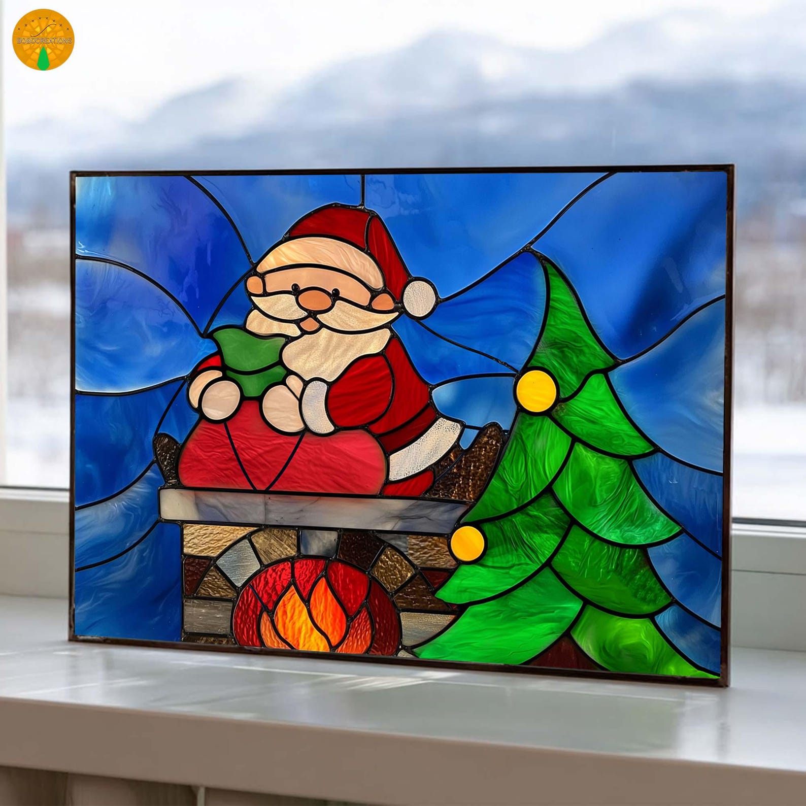 PB34 Santa Claus Stained Glass Christmas Derco Gift Pattern Suncatcher ...
