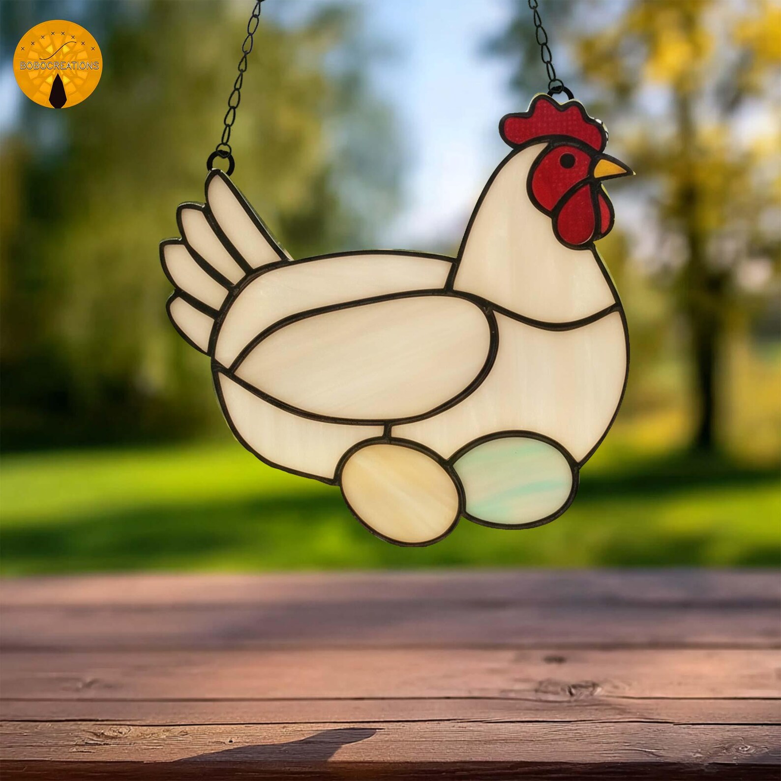 BB13 Chicken Stained Glass Pattern Hen and Eggs Suncatcher Design DIY ...