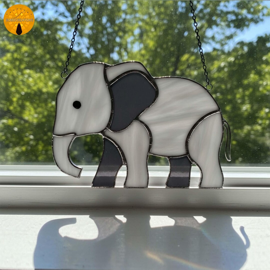 BB91 Stained Glass Pattern Elephant Design - Cute Safari Animal DIY ...