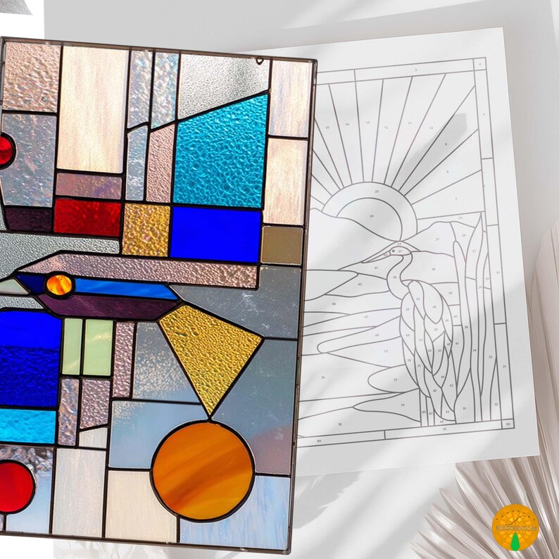 NP72 Bird Sun and Star Geometric Galaxy Stained Glass Pattern Digital ...
