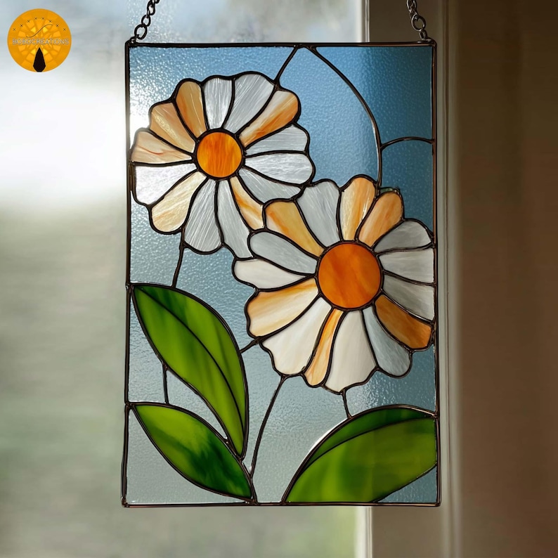 PNF136 Daisy Stained Glass Pattern Template for Window Decor and DIY ...