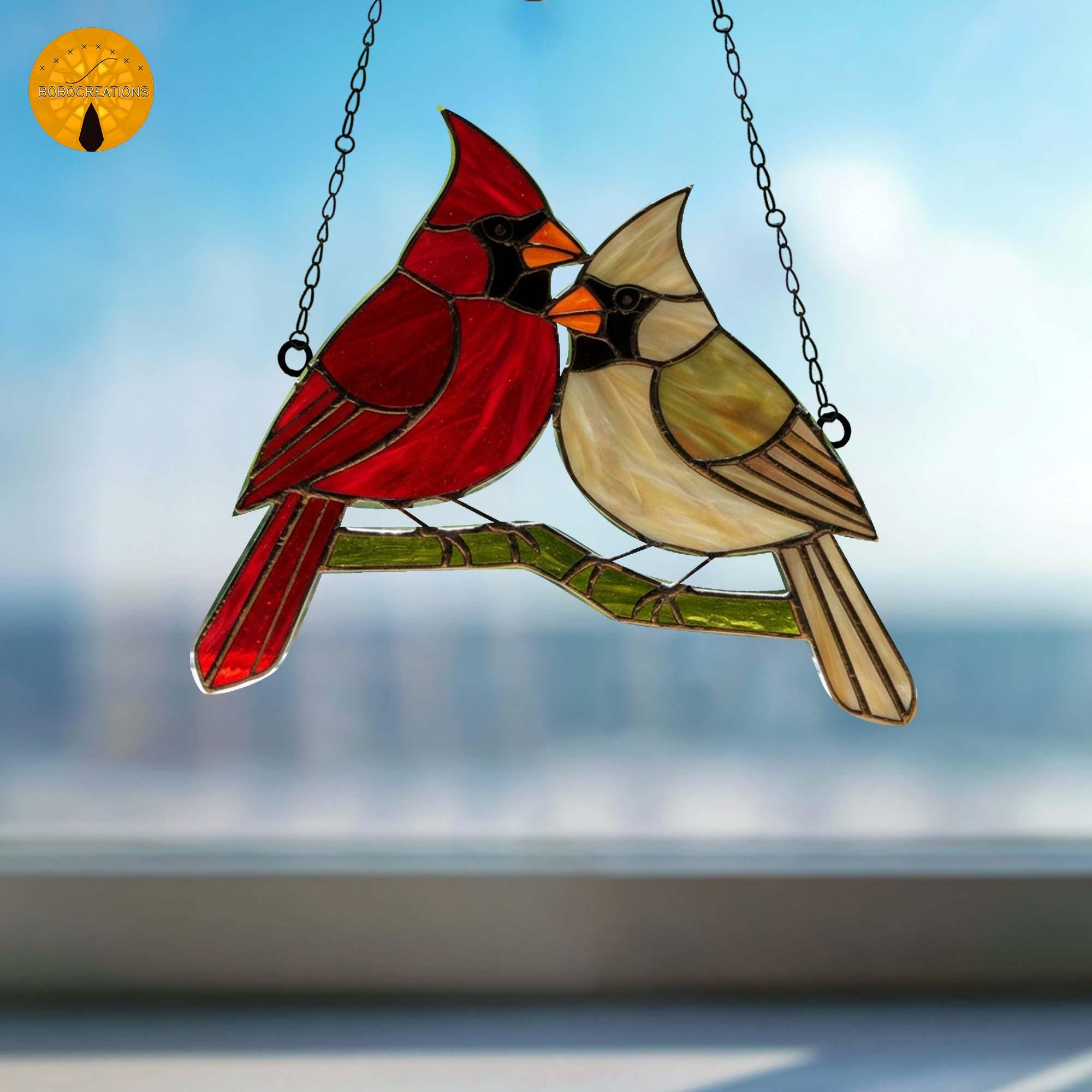 BB10 Cardinal Couple Stained Glass Pattern Love Birds Suncatcher Design ...