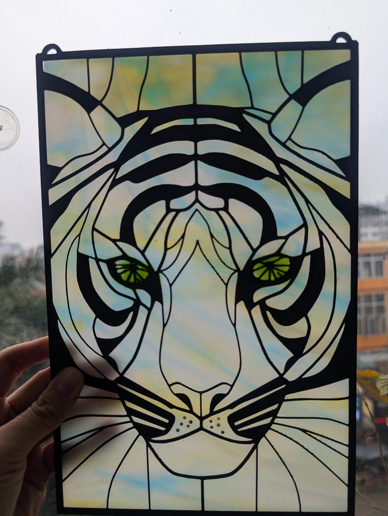 White Tiger Stained Glass Decoration Window , Home Decor Suncatcher ...