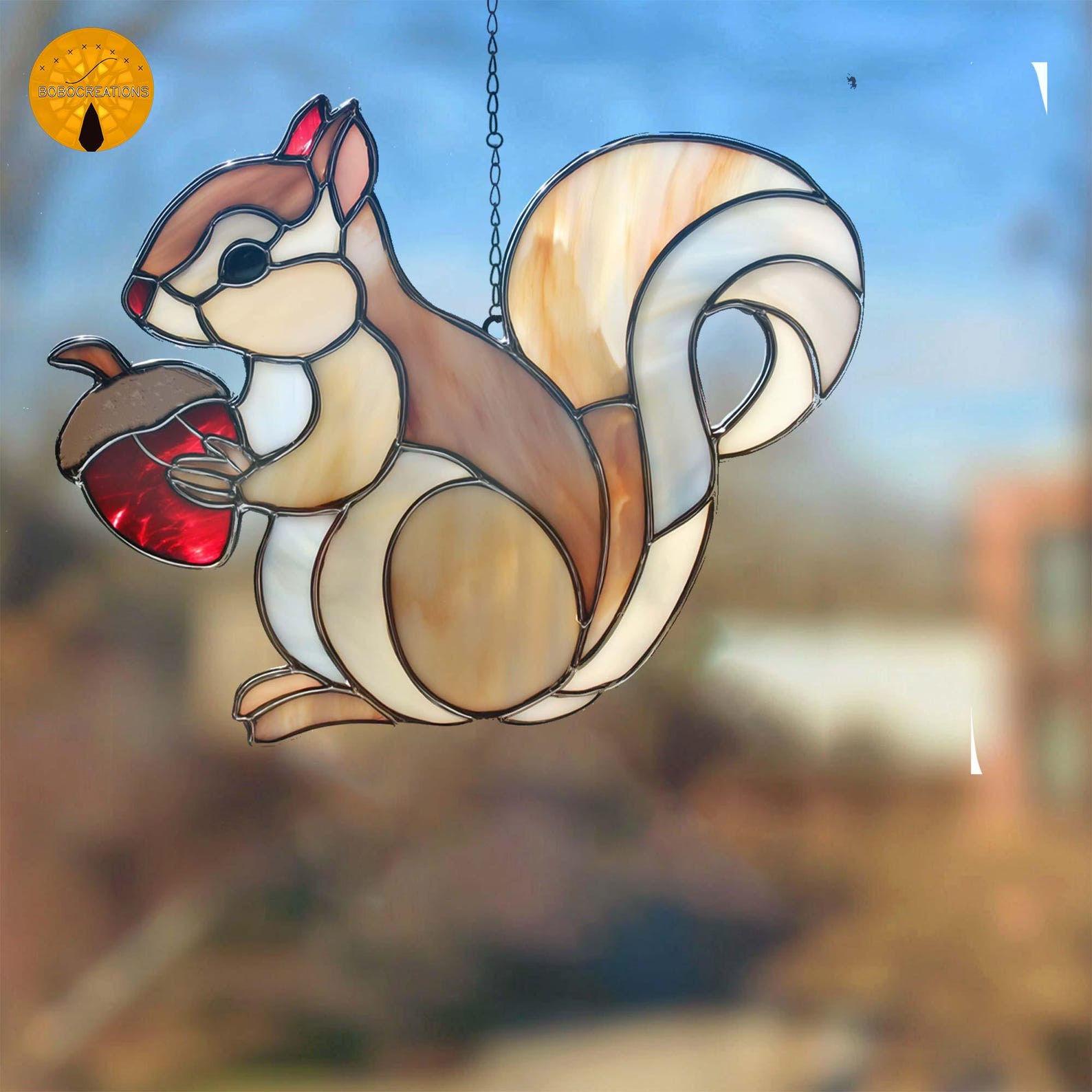 PB108 Stained Glass Squirrel Pattern Cute Suncatcher Squirrel Pattern ...