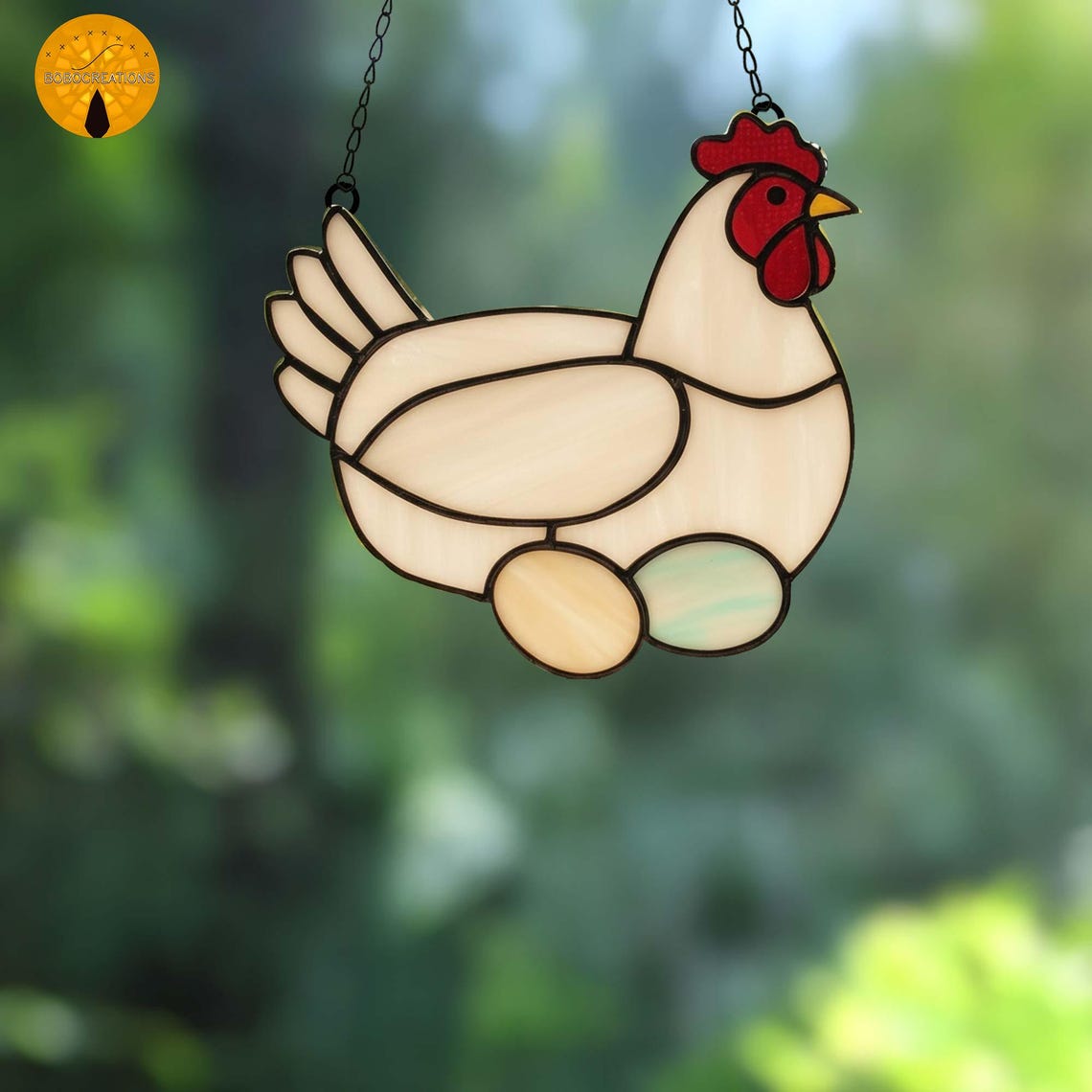 BB13 Chicken Stained Glass Pattern Hen and Eggs Suncatcher Design DIY ...