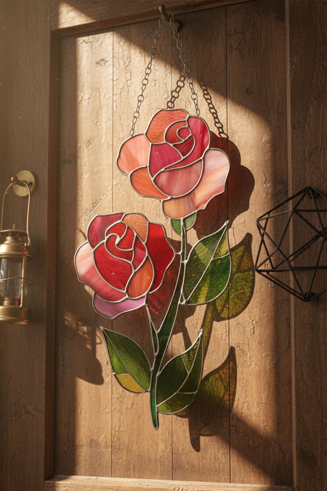 PB338 Stained Glass Rose Suncatcher Gift for Mom Floral Decor, Holiday ...