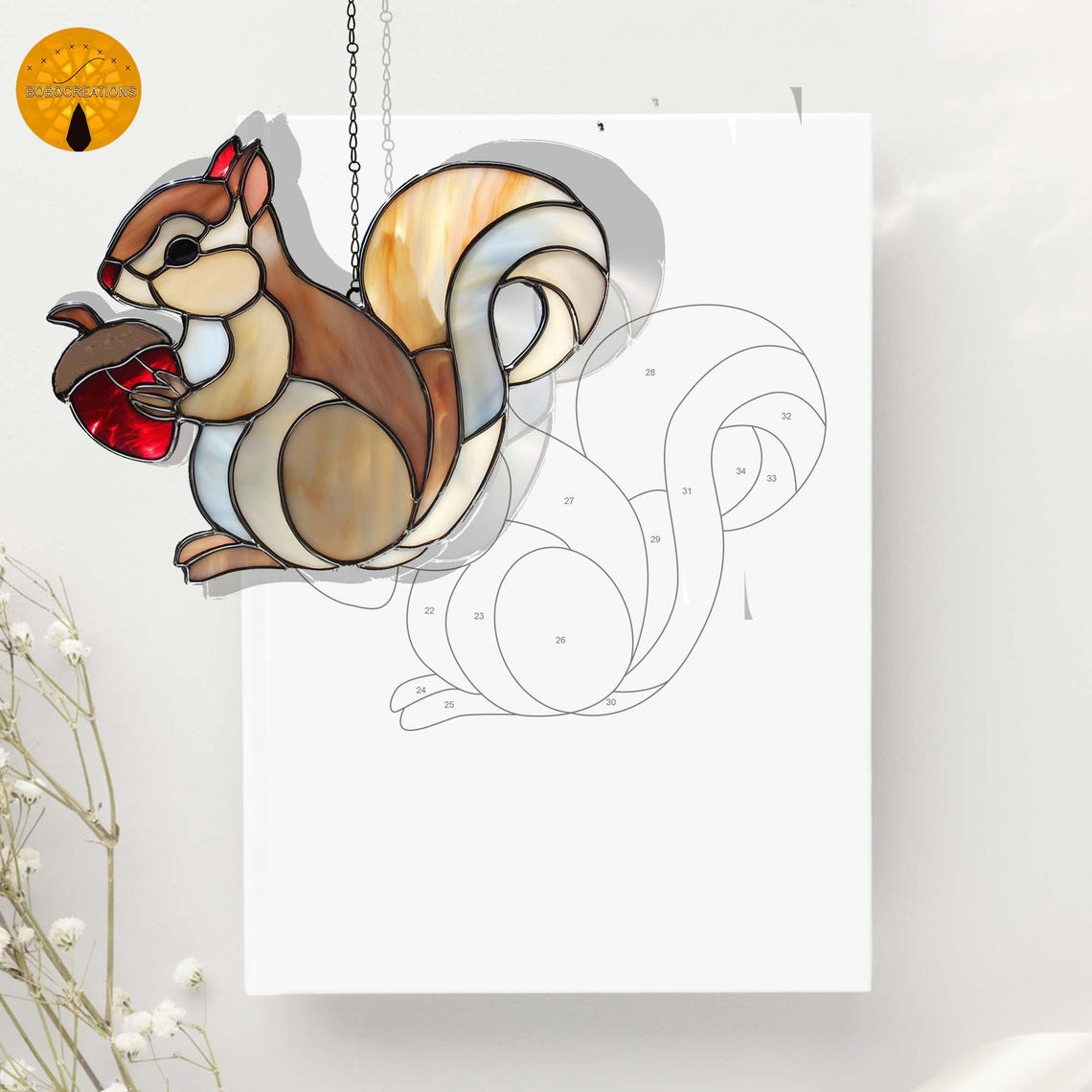 PB108 Stained Glass Squirrel Pattern Cute Suncatcher Squirrel Pattern ...