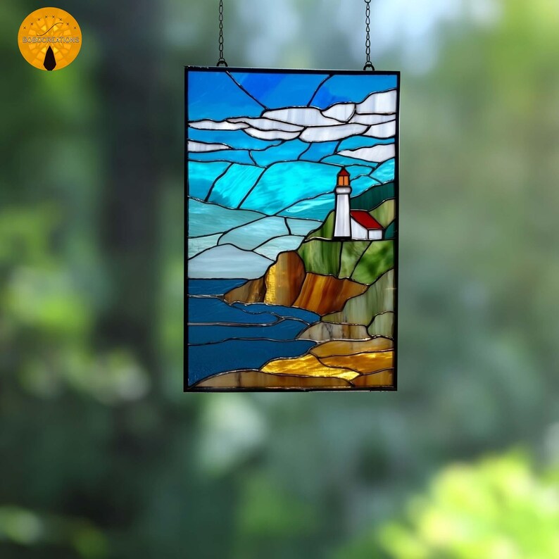 PNF146 Lighthouse Stained Glass Pattern – Coastal Ocean Landscape ...