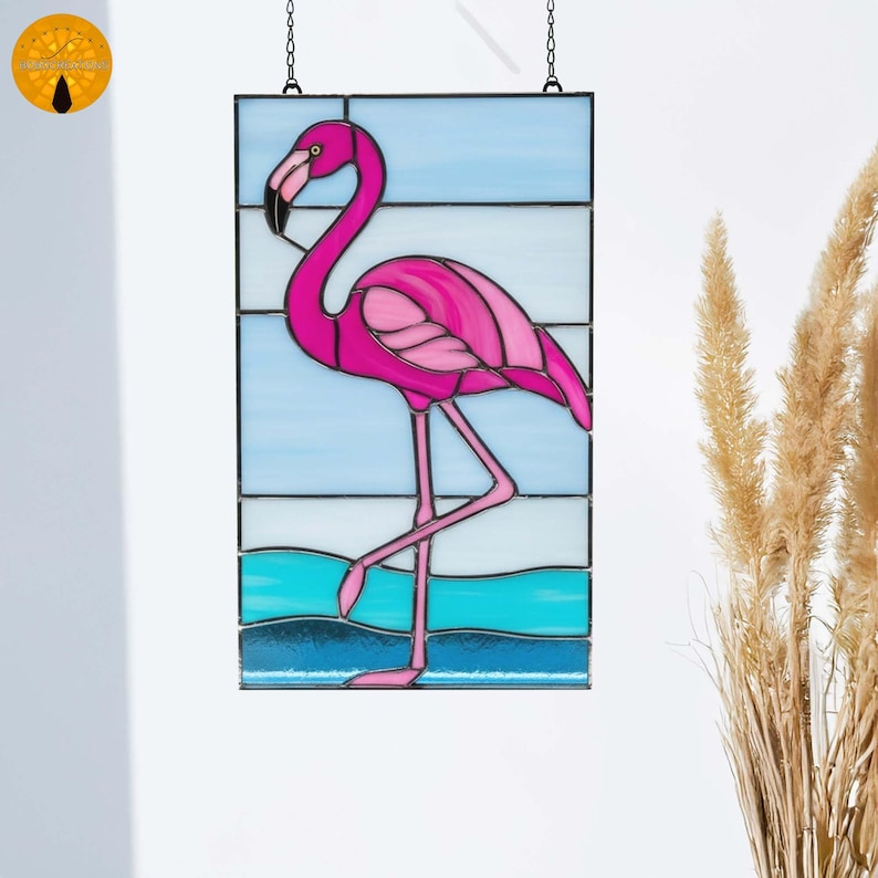PNF191 Flamingo Stained Glass Pattern • Pink Bird Suncatcher Template ...