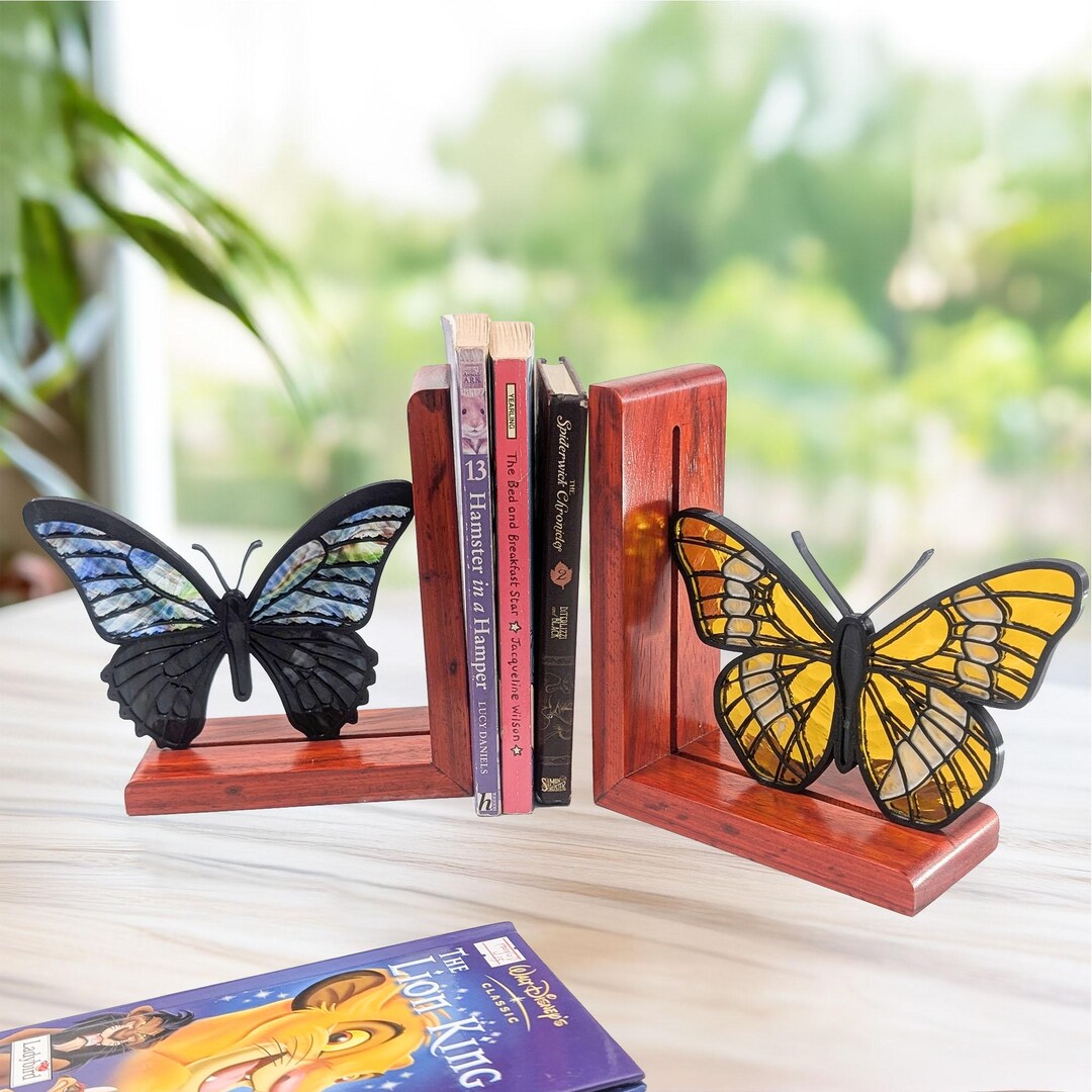 Butterfly Bookend BO06 – Yellow and Greenglass & 3D Printed Book Holder ...