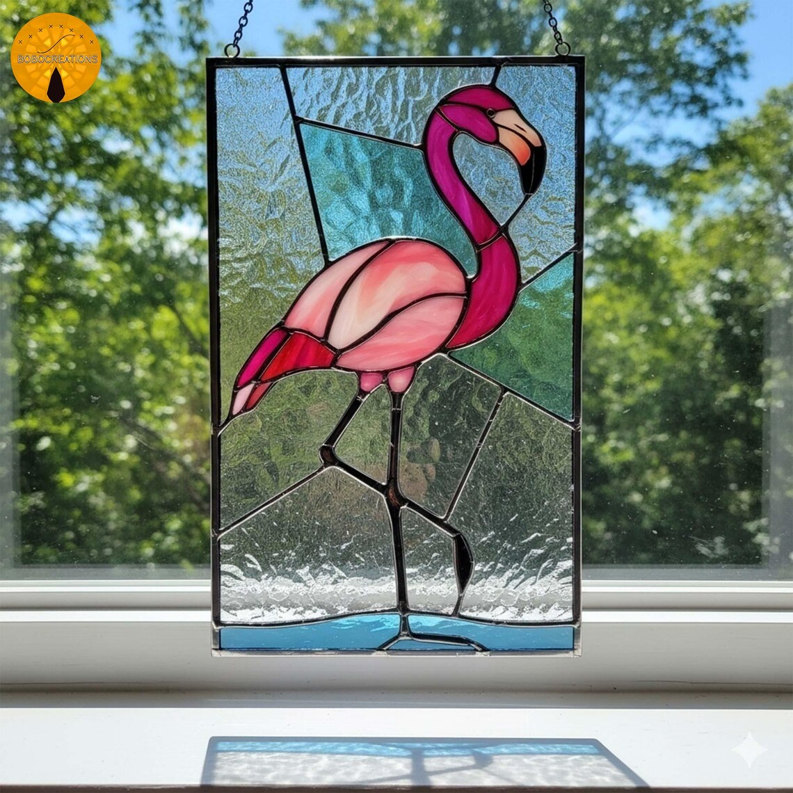 PNF178 Flamingo Stained Glass Pattern , Pink Bird Suncatcher Design ...