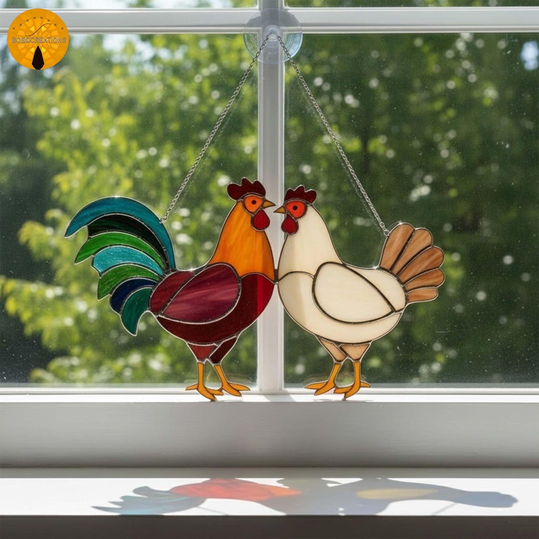 BB136 Rooster and Hen Stained Glass Pattern PDF, Farmhouse Chicken ...