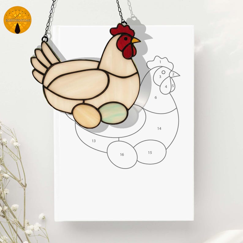 BB13 Chicken Stained Glass Pattern Hen and Eggs Suncatcher Design DIY ...