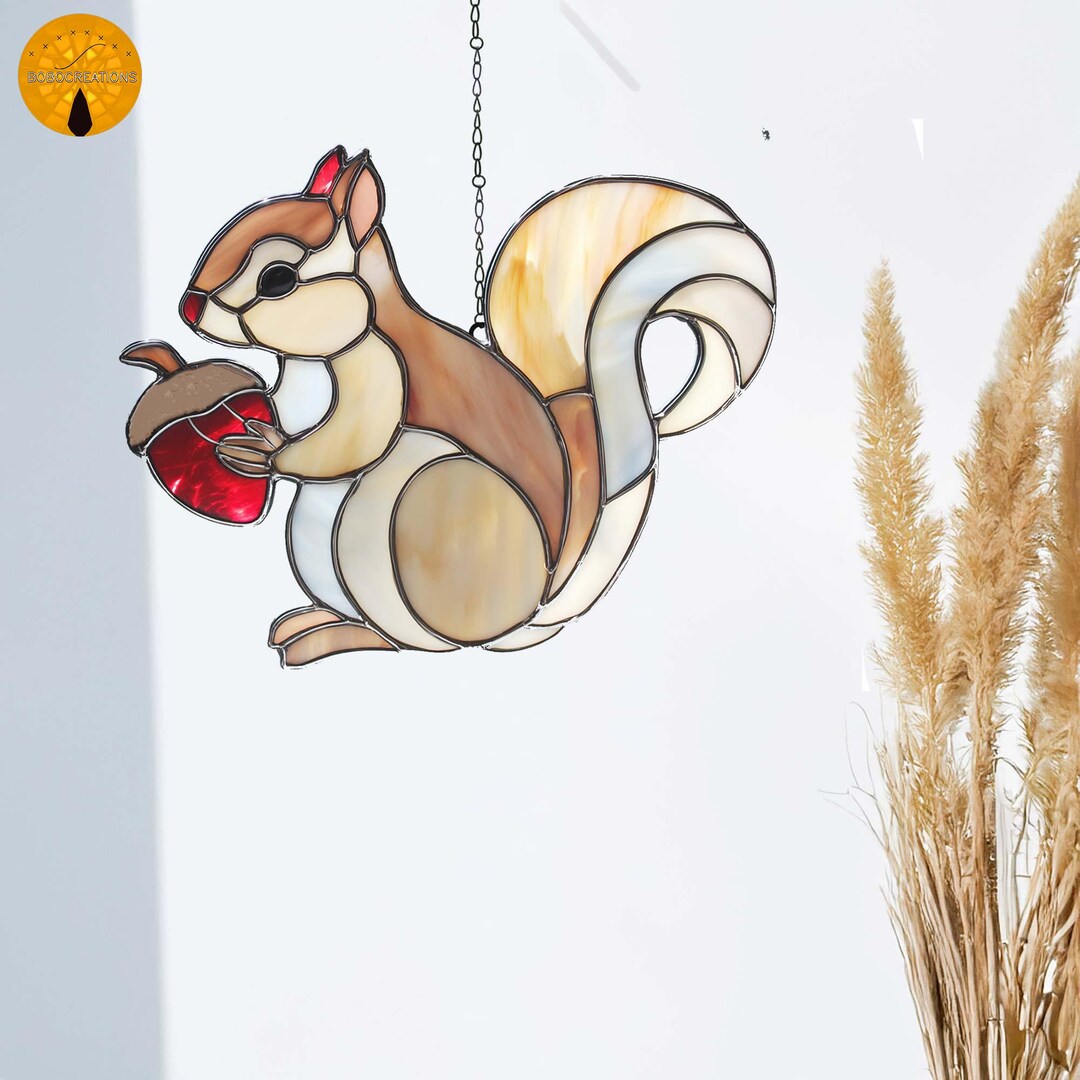 PB108 Stained Glass Squirrel Pattern Cute Suncatcher Squirrel Pattern ...