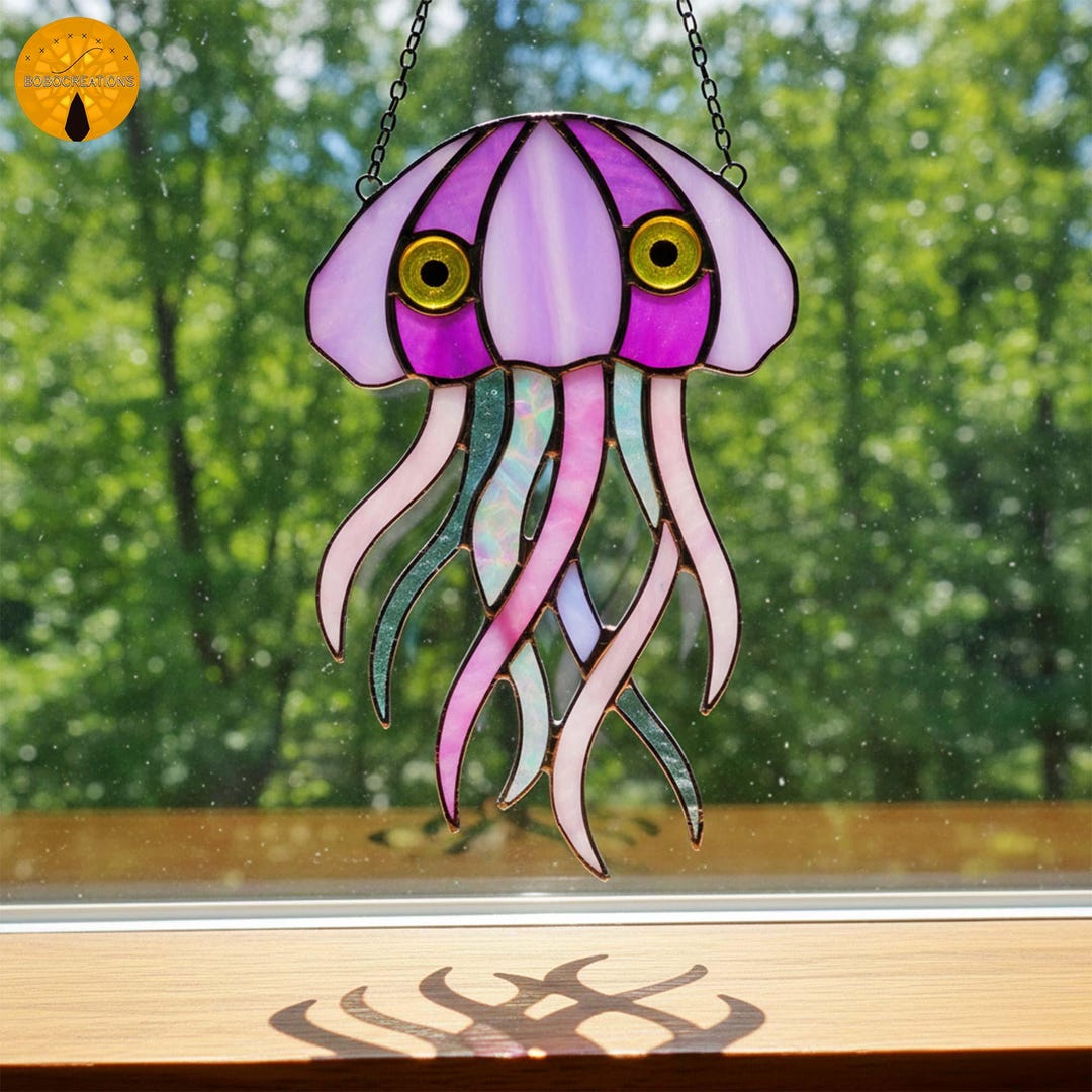 BB37 Jellyfish Stained Glass Pattern Ocean Suncatcher Design DIY Glass ...
