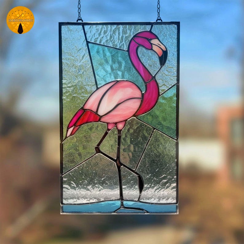PNF178 Flamingo Stained Glass Pattern , Pink Bird Suncatcher Design ...