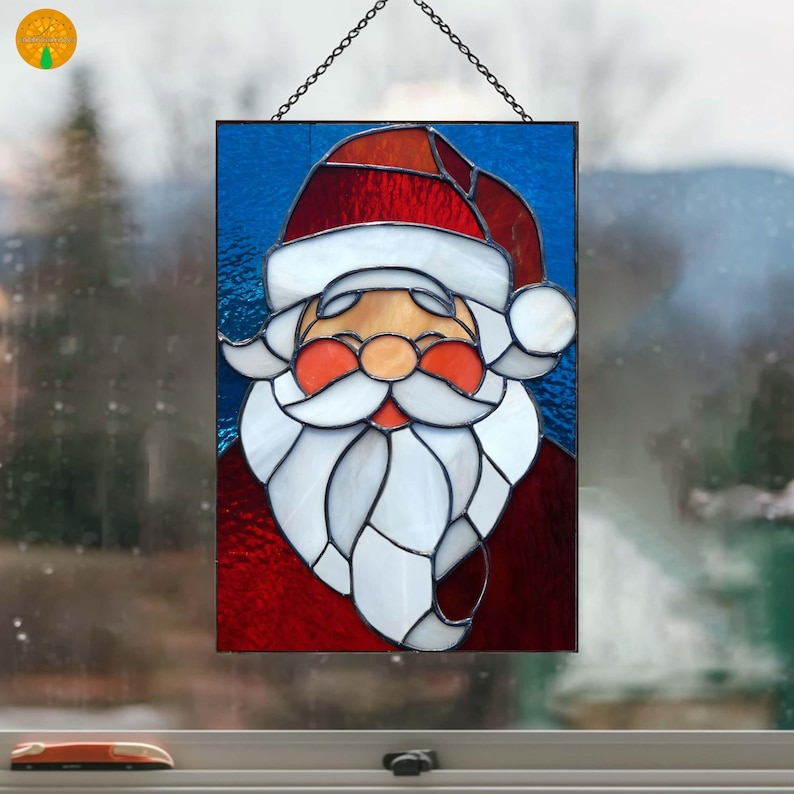 PB51 Stained Glass Santa Claus Face Gift Decor Christmas Digital ...