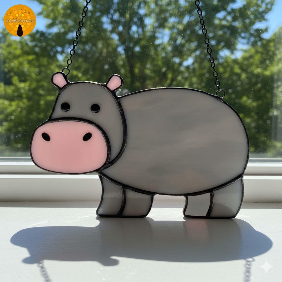 BB95 Stained Glass Pattern Hippo Design - Cute Animal DIY Glass Art ...