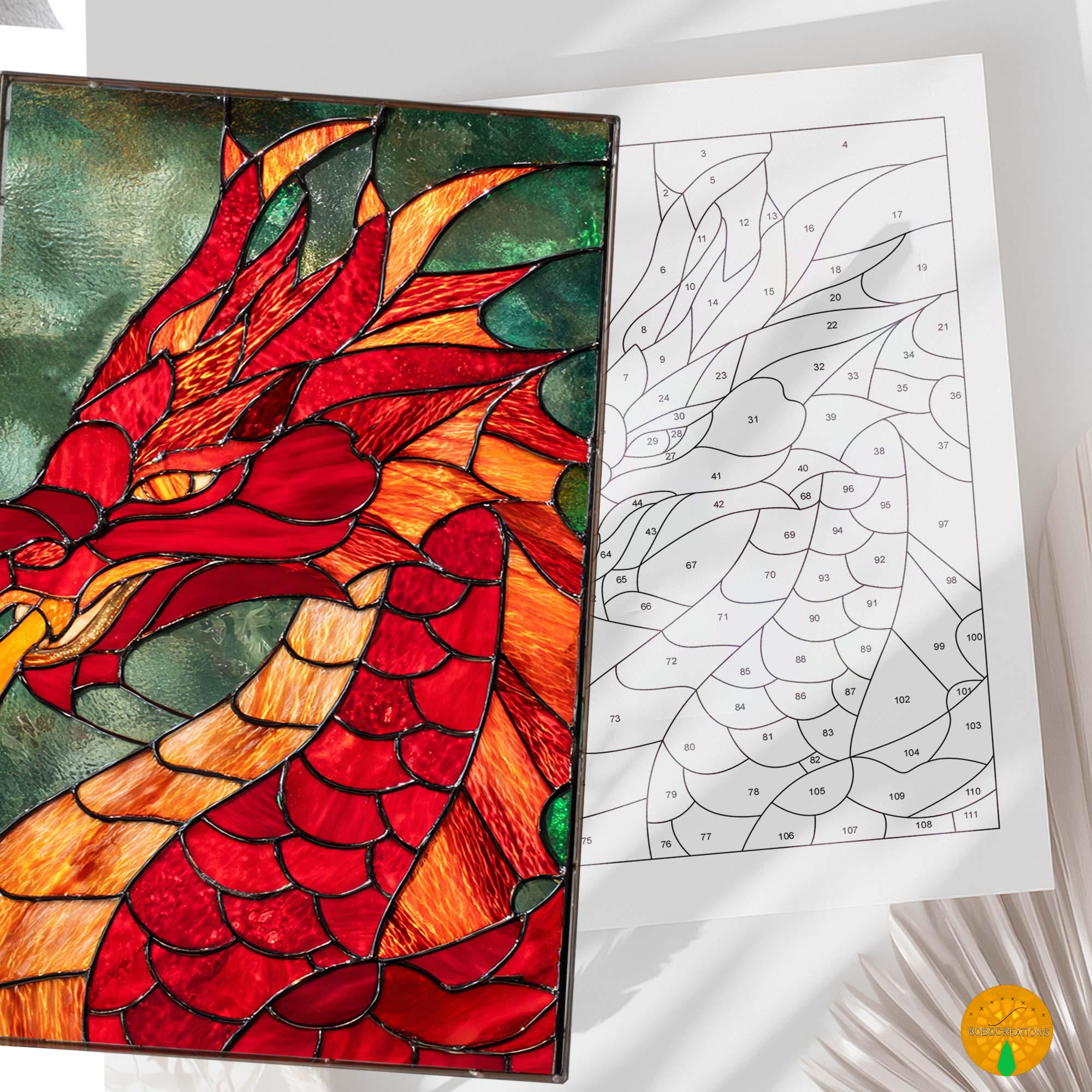 PB113 Red Dragon Stained Glass Pattern Dragon Modern Suncatcher Dragon ...