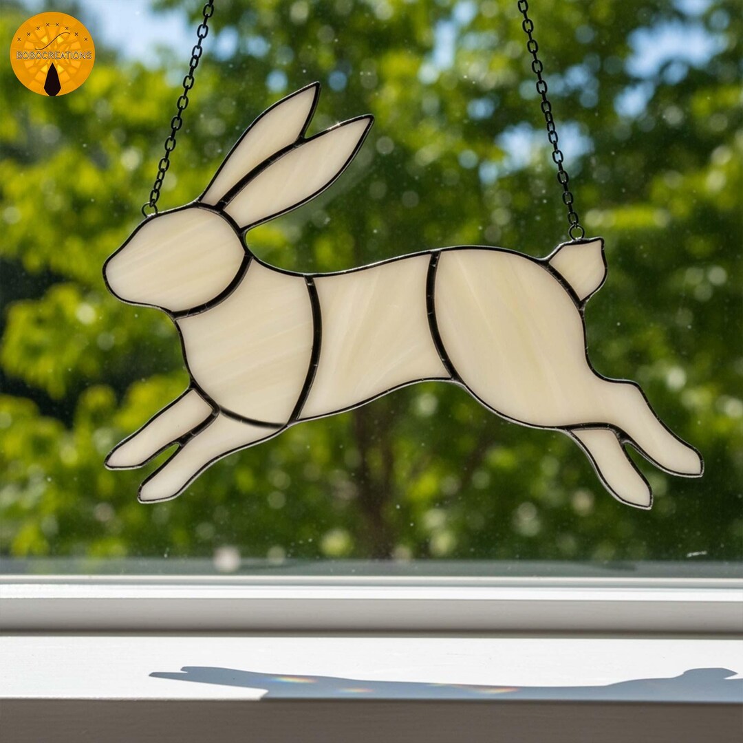 BB108 Stained Glass Pattern Rabbit Design - Leaping Hare Animal DIY ...