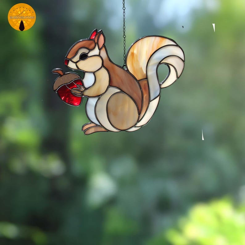 PB108 Stained Glass Squirrel Pattern Cute Suncatcher Squirrel Pattern ...