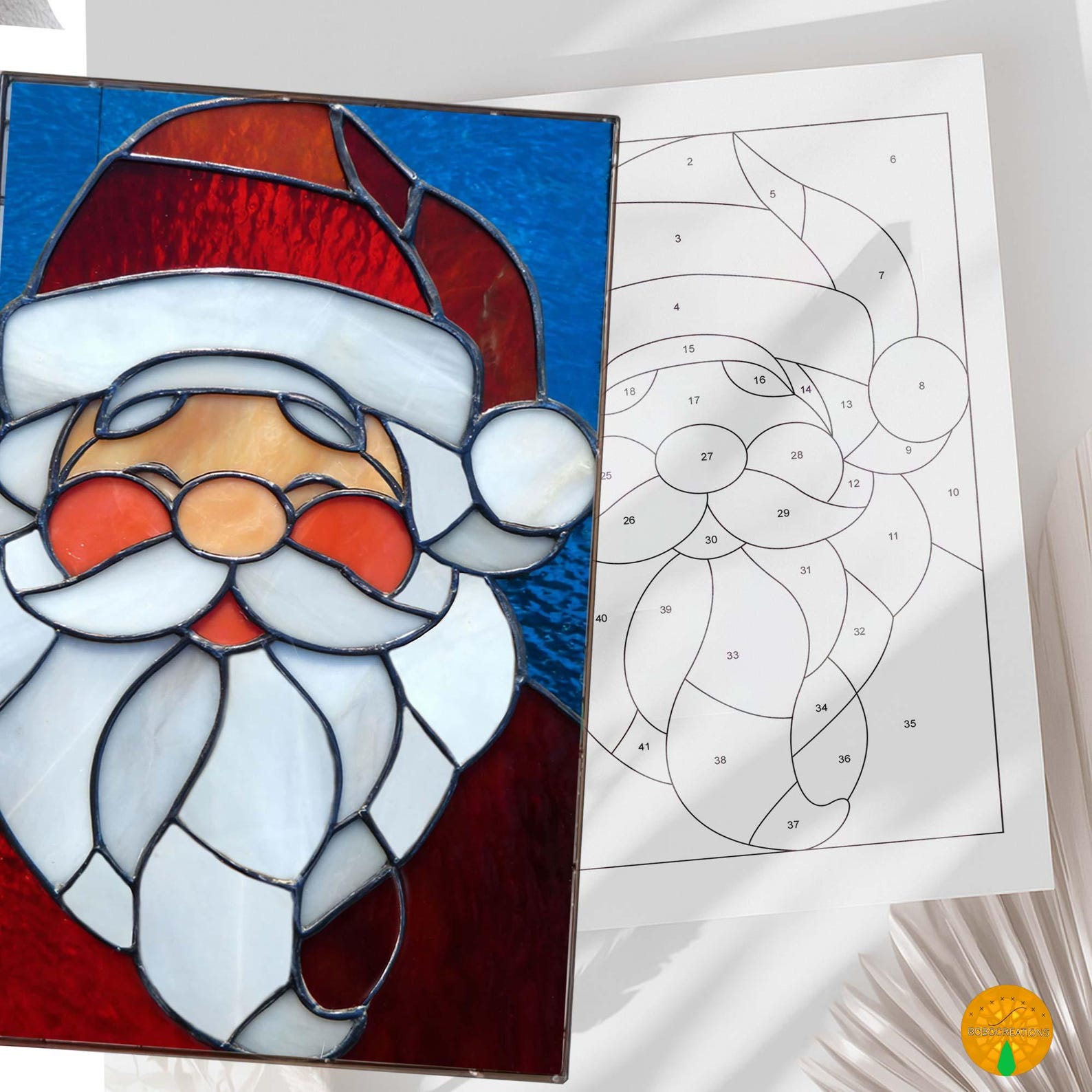 PB51 Stained Glass Santa Claus Face Gift Decor Christmas Digital ...