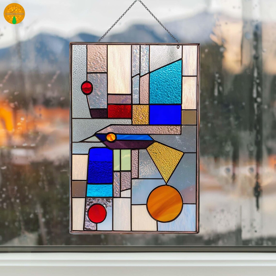 NP72 Bird Sun and Star Geometric Galaxy Stained Glass Pattern Digital ...