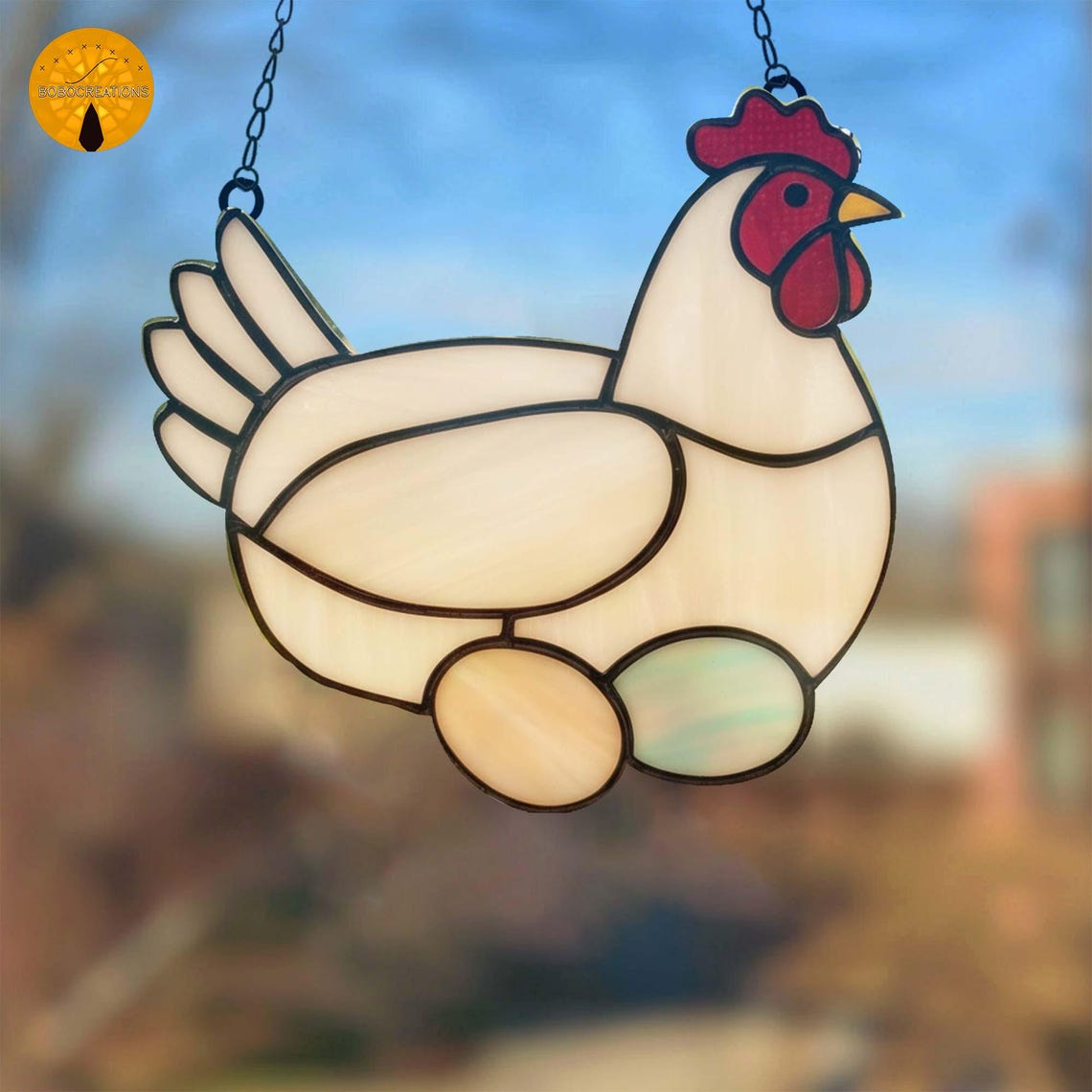 BB13 Chicken Stained Glass Pattern Hen and Eggs Suncatcher Design DIY ...