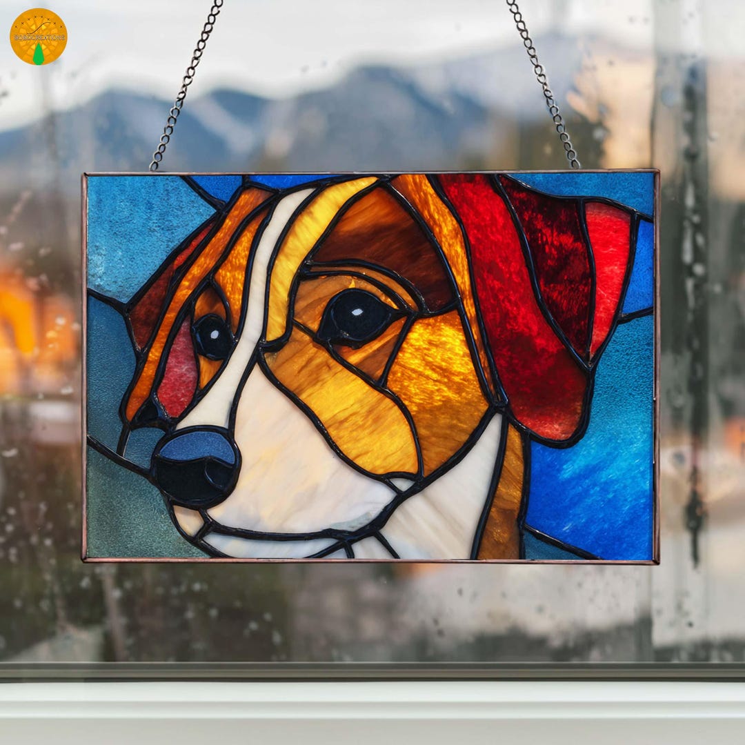 PB49 Stained Glass Dog Pet Lover Gift Gift Idea Window Deco Pattern ...
