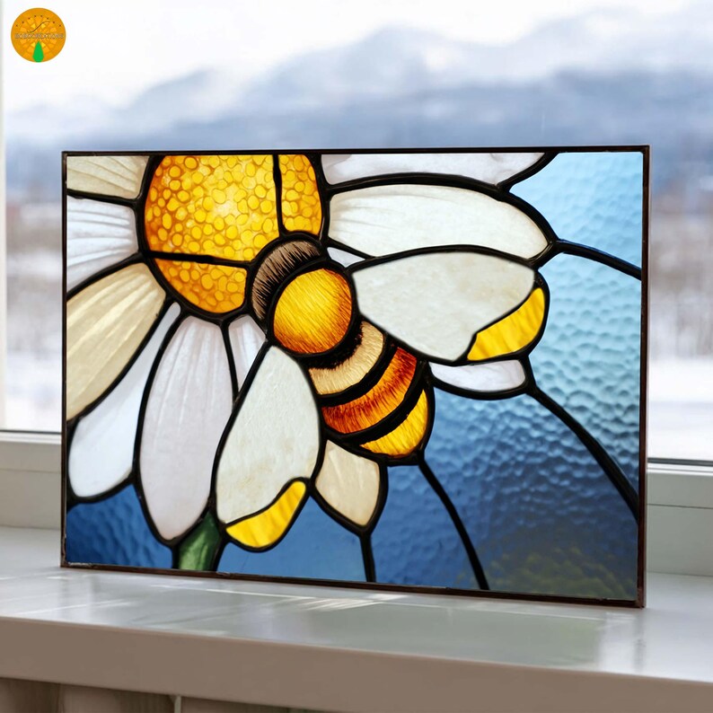 PB69 Stained Glass Honeybee, Glass Bumblebee, Bee Stained Glass Home ...