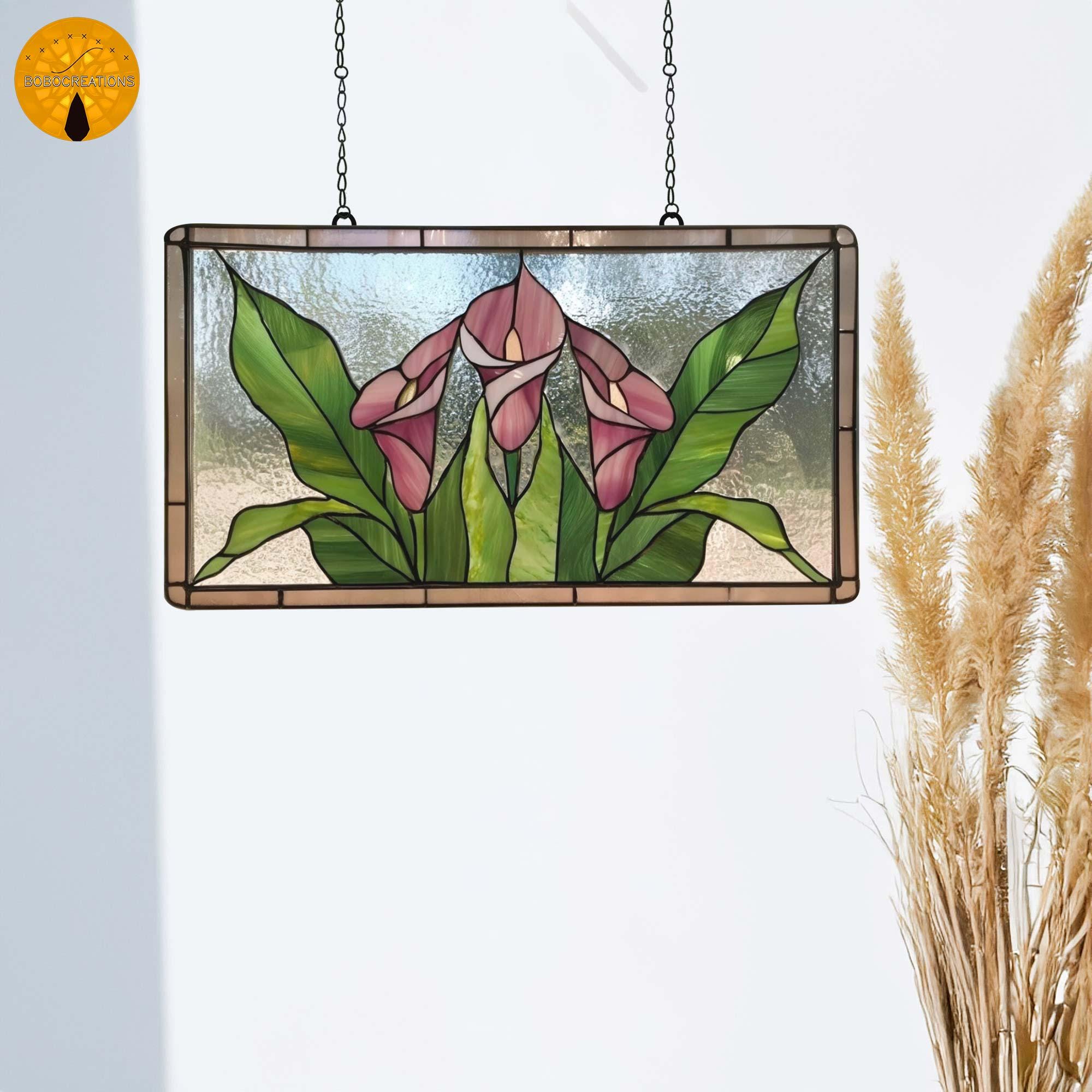 PNF76 Pink Calla Lily Stained Glass Pattern – Floral Window Panel ...